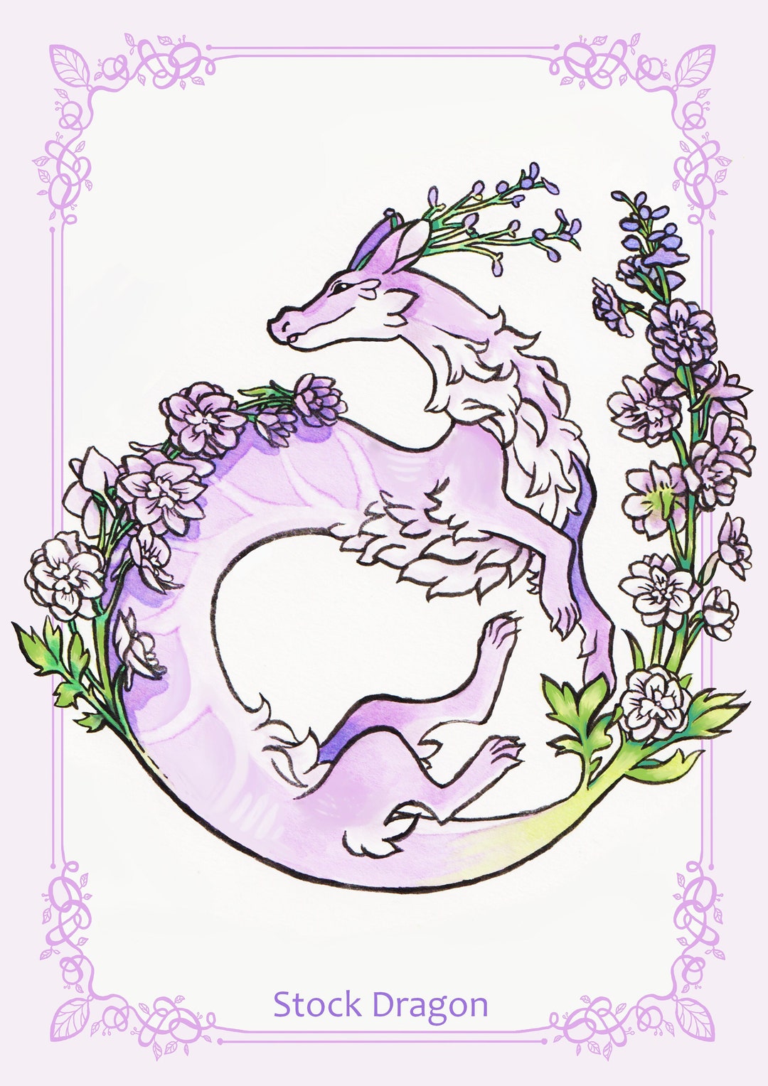 Stock Dragon - A5 Print - Art Print - Dragons - Plant Dragons - Flower ...