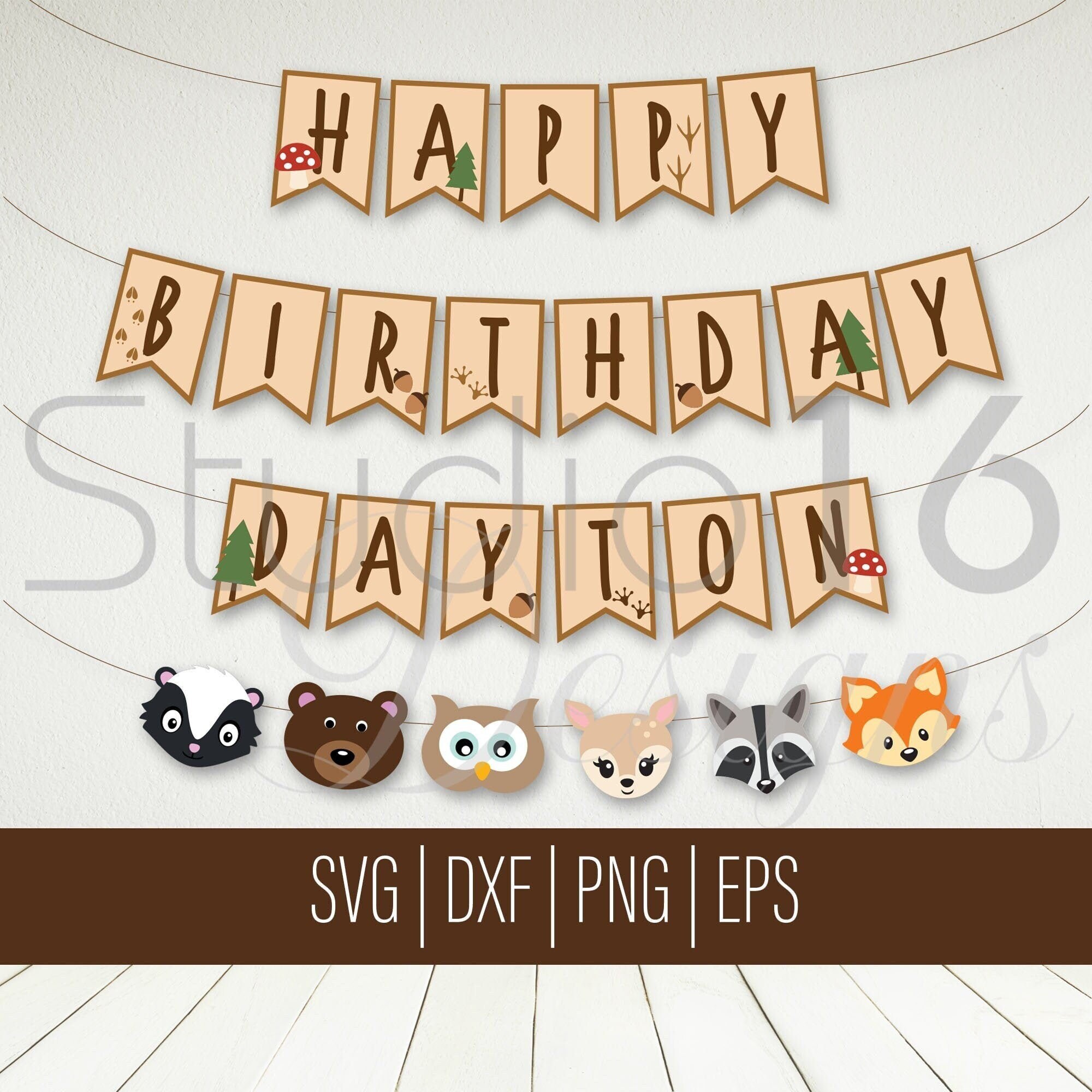 Digital Woodland Creatures Banner, Woodland Animals Birthday Banner SVG ...