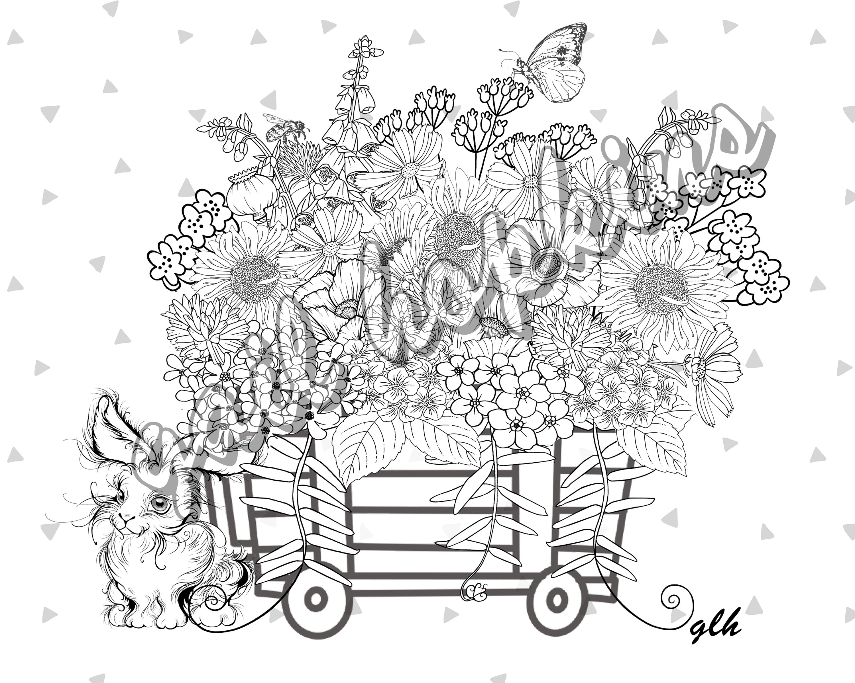 Digital Download Coloring Page Rustic Wagon With Wildflowers to ...
