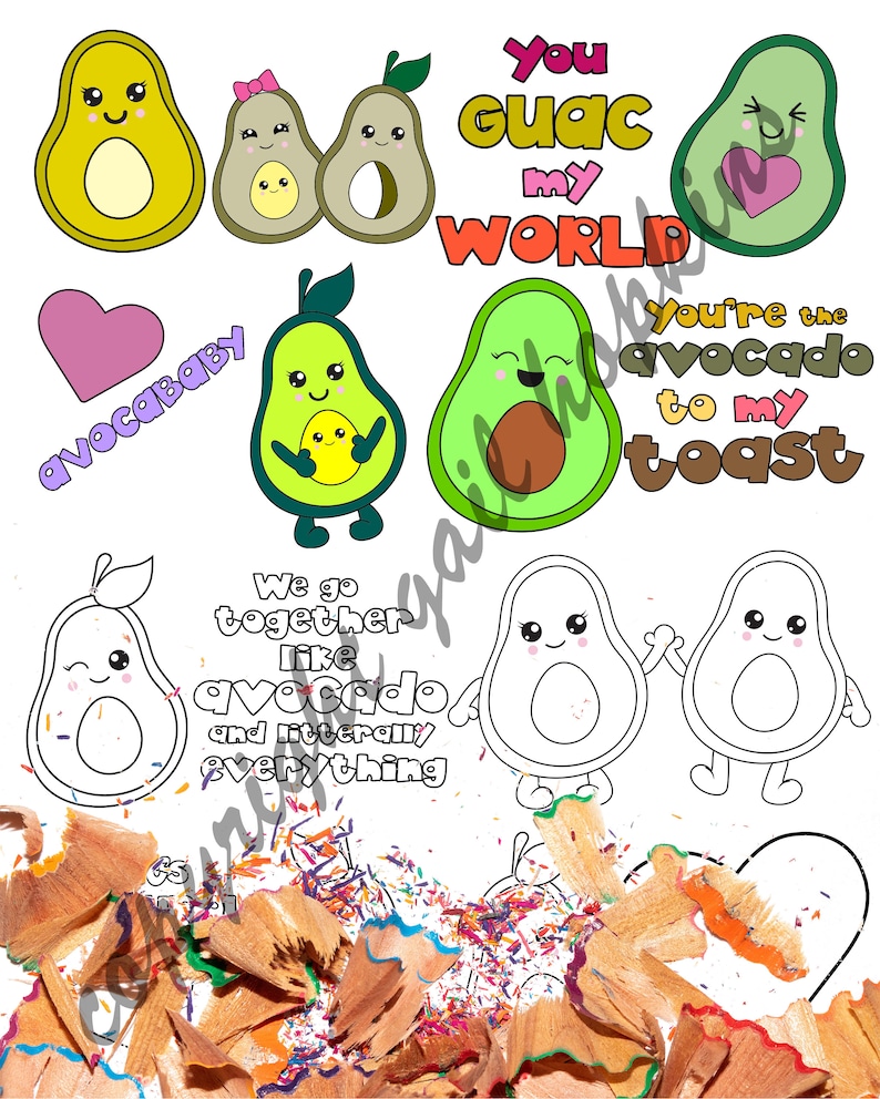 Cute Avocado Coloring Page. Kawaii Style Coloring for Any Age. Relaxing ...