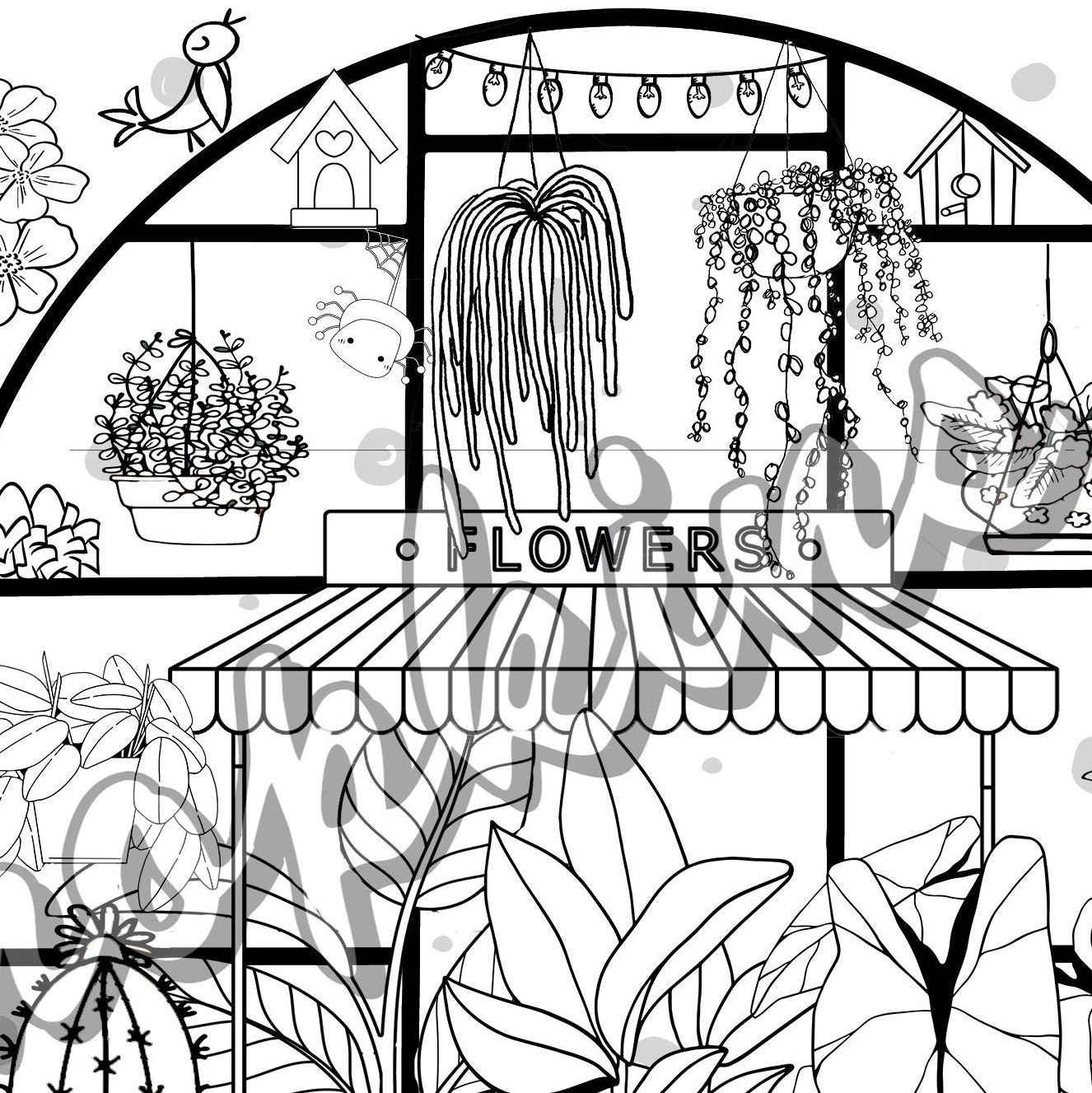 Flower Stand Adult Coloring Page Instant Download Unique Imaginative ...