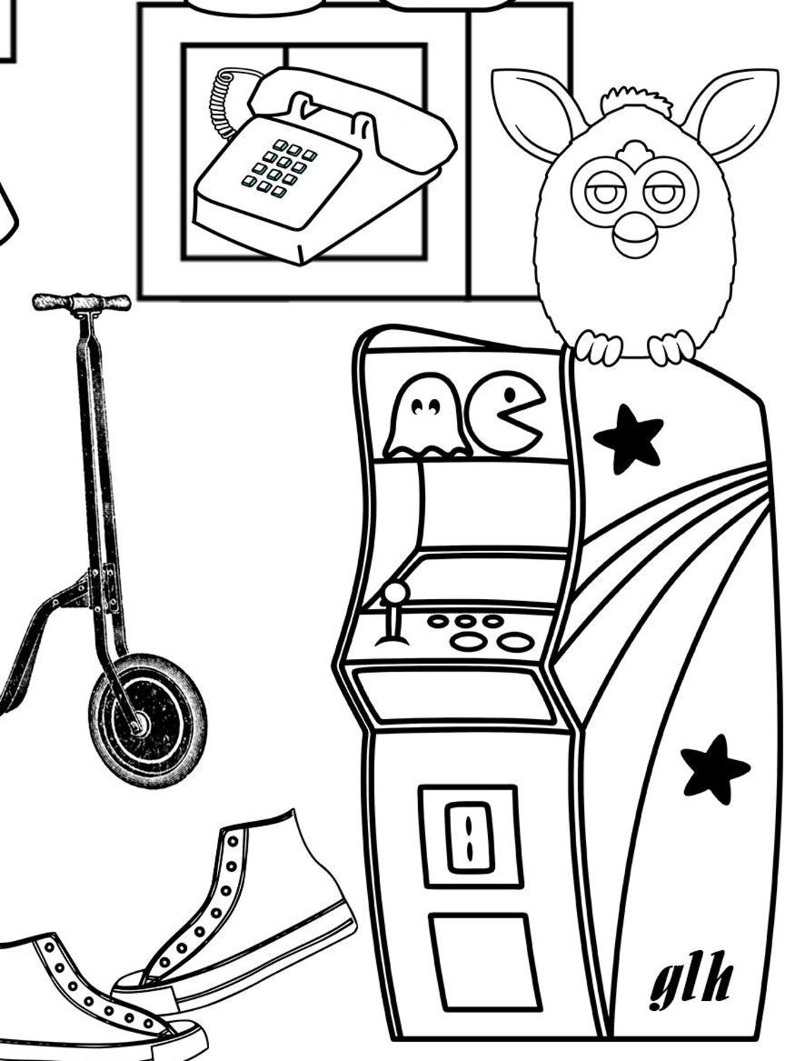 Vintage Shop Coloring Page. Memories of Days Gone By. Cute Retro Items ...