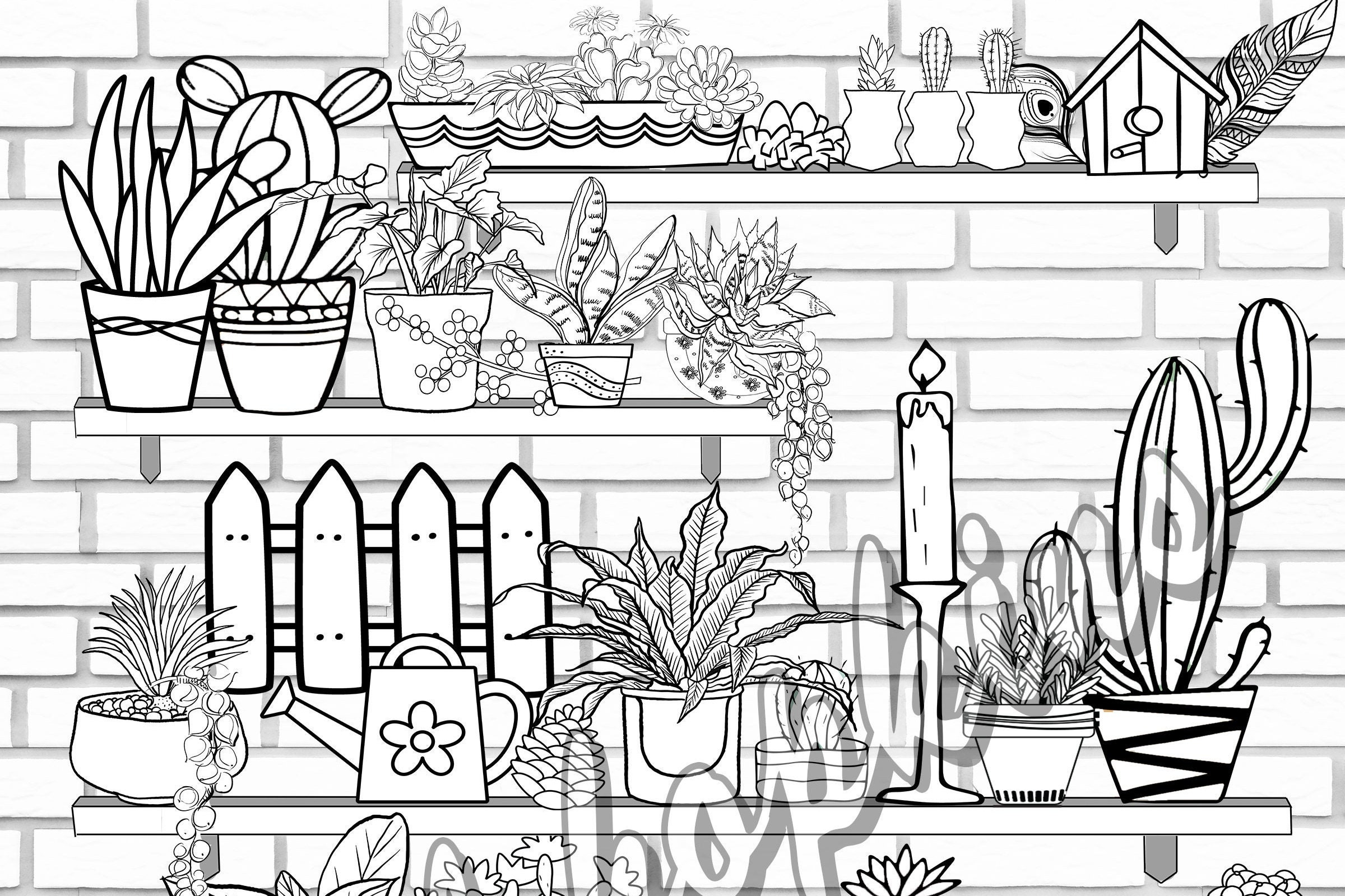 Plant Lover Adult Coloring Houseplants Succulents Frenchie Bulldog ...