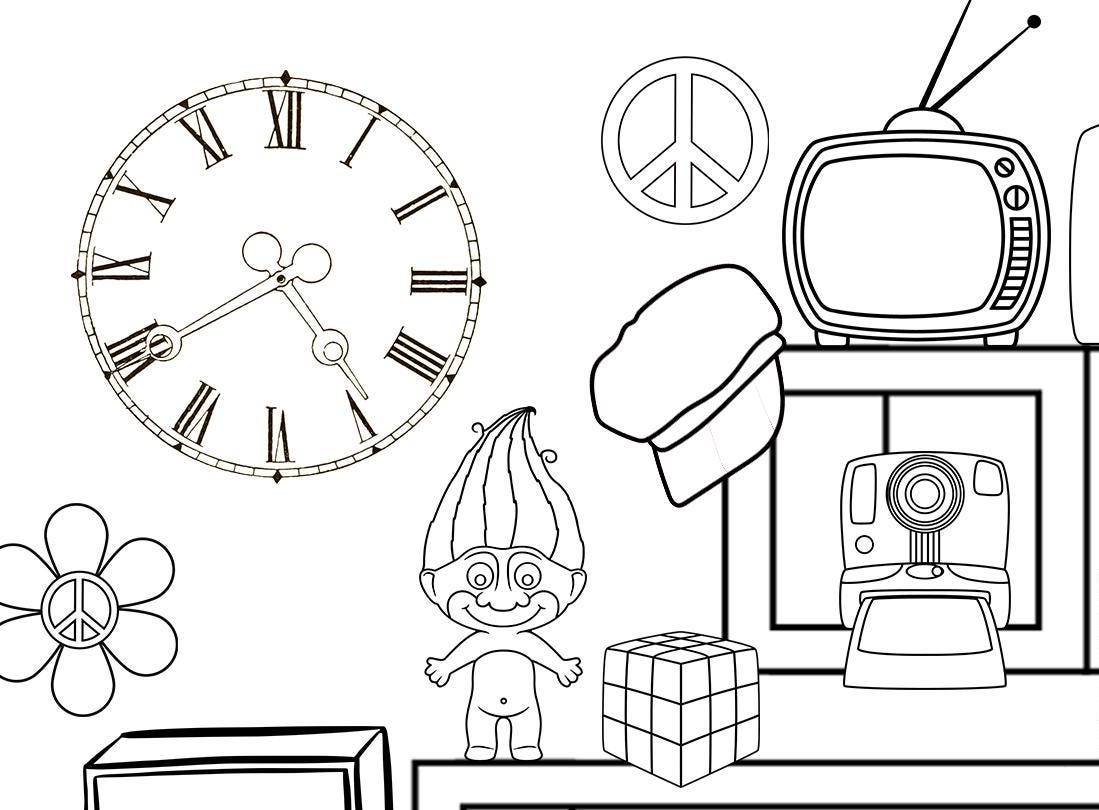 Vintage Shop Coloring Page. Memories of Days Gone By. Cute Retro Items ...
