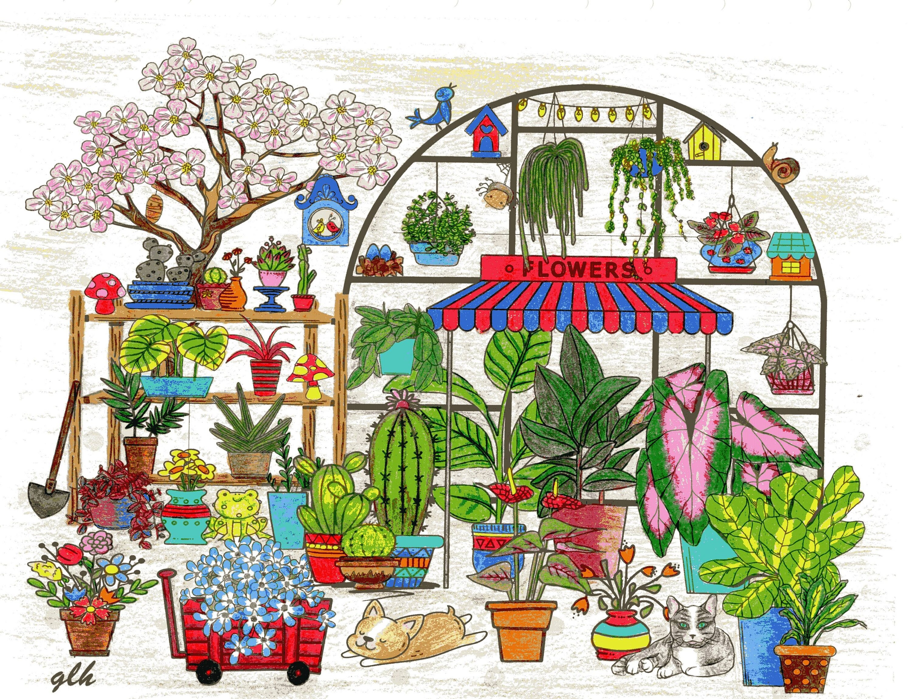 Flower Stand Adult Coloring Page Instant Download Unique Imaginative ...