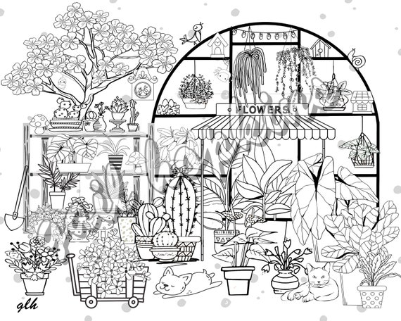 Flower Stand Adult Coloring Page Instant Download Unique - Etsy