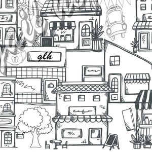 Village Coloring Page Shops Hand Drawn Digital Download - Etsy