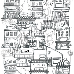 Village Coloring Page Shops Hand Drawn Digital Download - Etsy