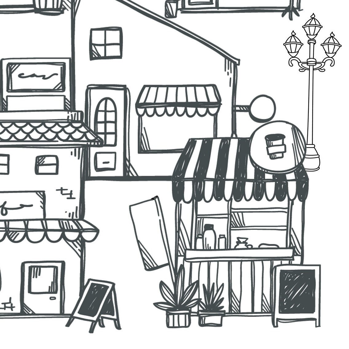 Village Coloring Page Shops Hand Drawn Digital Download - Etsy
