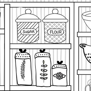 Vintage Kitchen Cubbies Coloring Page for Adults or Teen. Hand Drawn ...