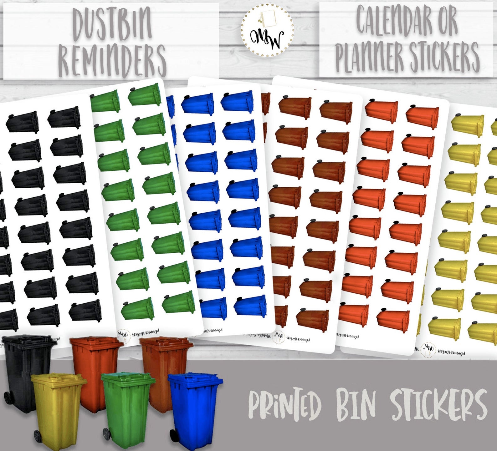 Mini Dustbin Stickers Wheelie Bin Day Stickers Trash Can - Etsy