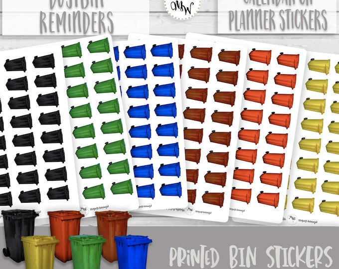 Mini Dustbin Stickers | Wheelie Bin Day Stickers | Trash Can Stickers ...