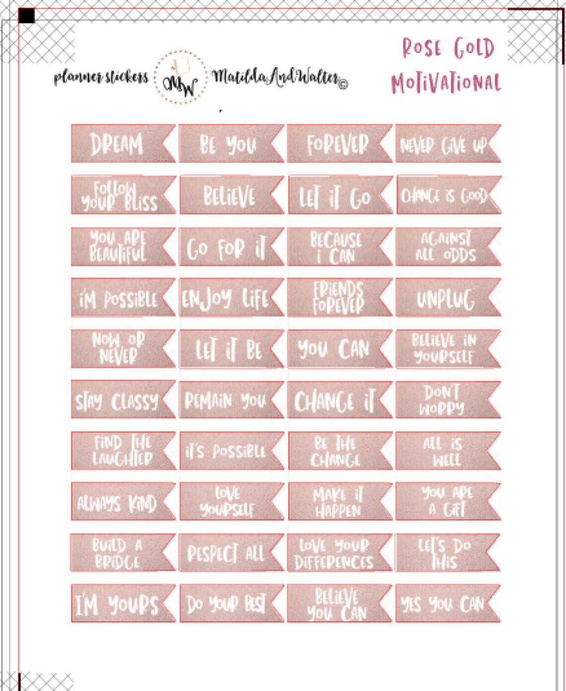 Rose Gold PRINTABLE Stickers Motivational Planner Stickers - Etsy