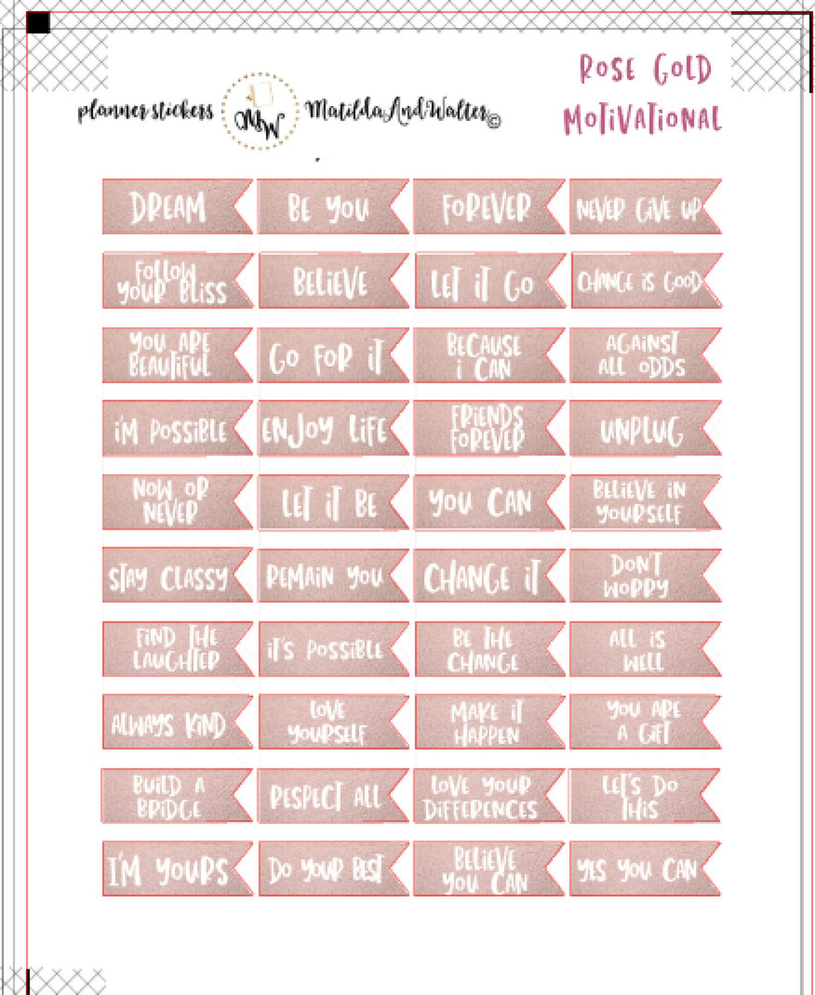 Rose Gold PRINTABLE Stickers, Motivational Planner Stickers, PRINTABLE ...