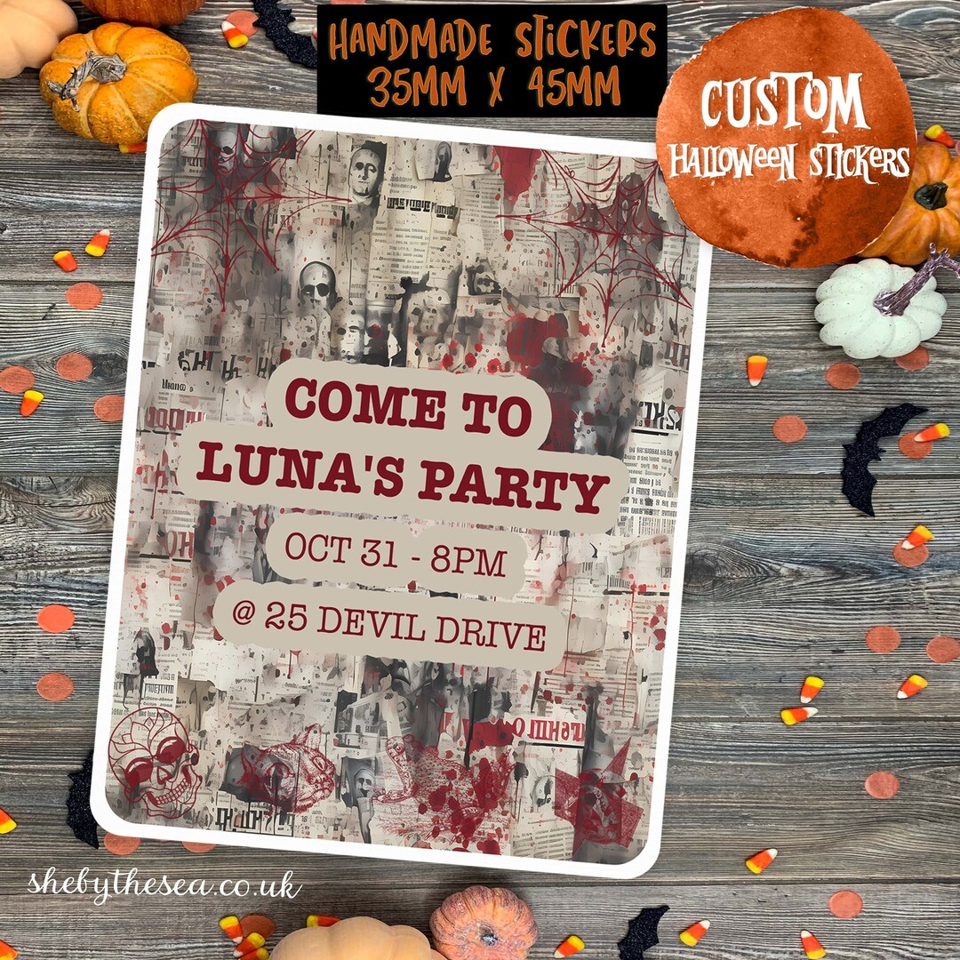 Personalised Halloween Glossy Stickers With Gory Bloody Newspaper ...