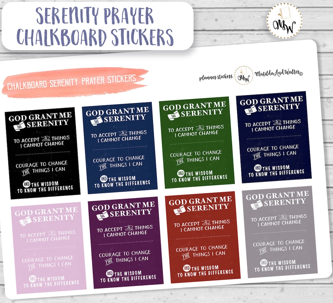 Serenity Prayer Stickers | Chalkboard Recovery Stickers | Serenity ...