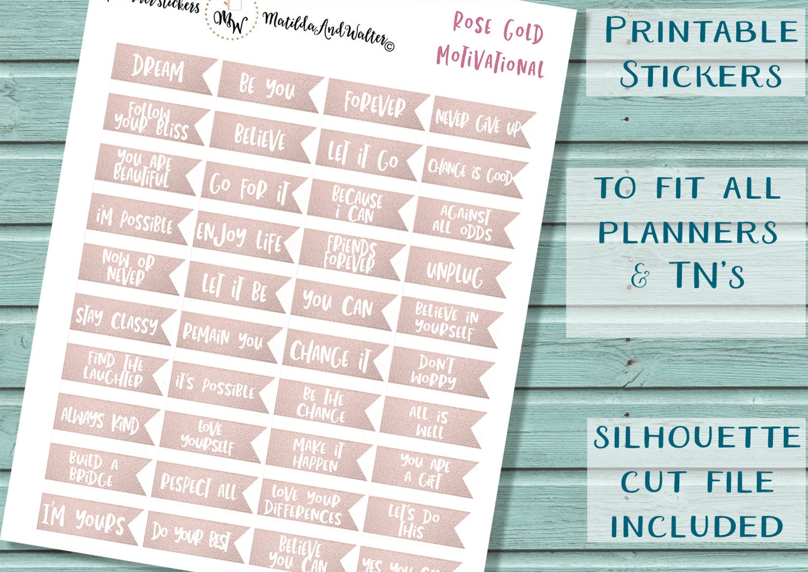 Rose Gold PRINTABLE Stickers, Motivational Planner Stickers, PRINTABLE ...