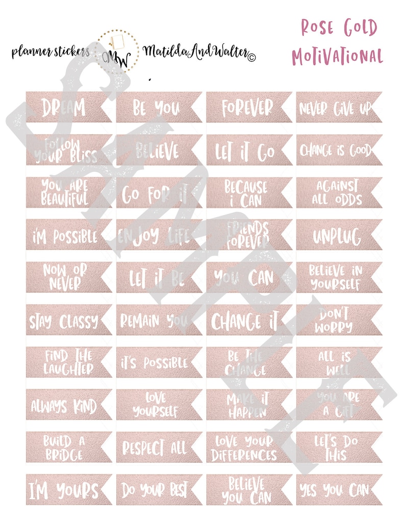 Rose Gold PRINTABLE Stickers Motivational Planner Stickers - Etsy