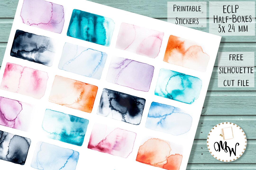 Watercolour Half Box Stickers | PRINTABLE Erin Condren Stickers | Half ...