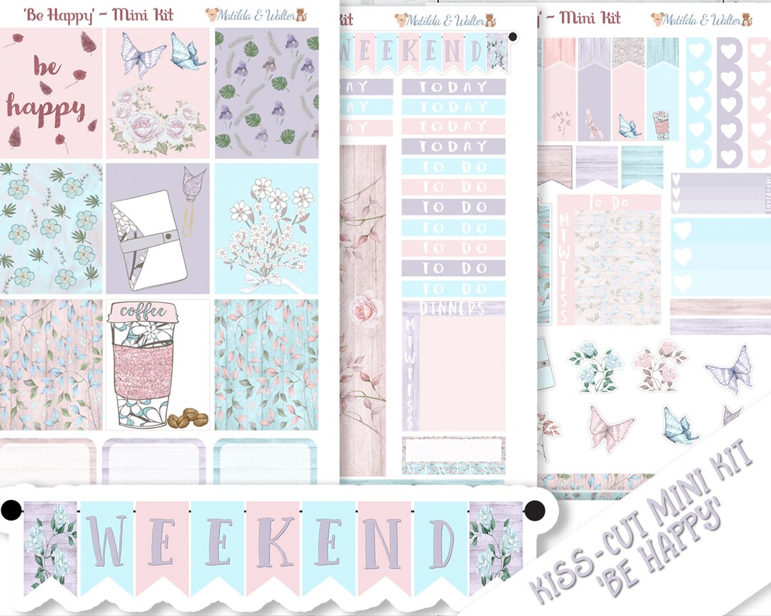 Floral Mini Sticker Kit Pastel Planner Kit ECLP Butterfly - Etsy