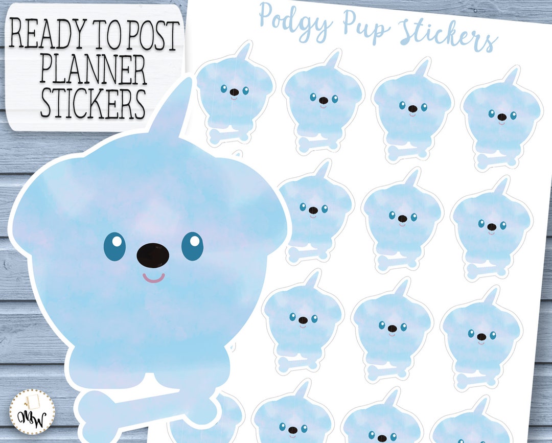 Cute Pup Stickers | Watercolor Blue & Pink Sticker | Dog Stickers ...