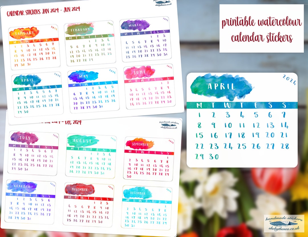 PRINTABLE Watercolour Mini Calendars for 2024, A4 + Letter Sized, Diary ...