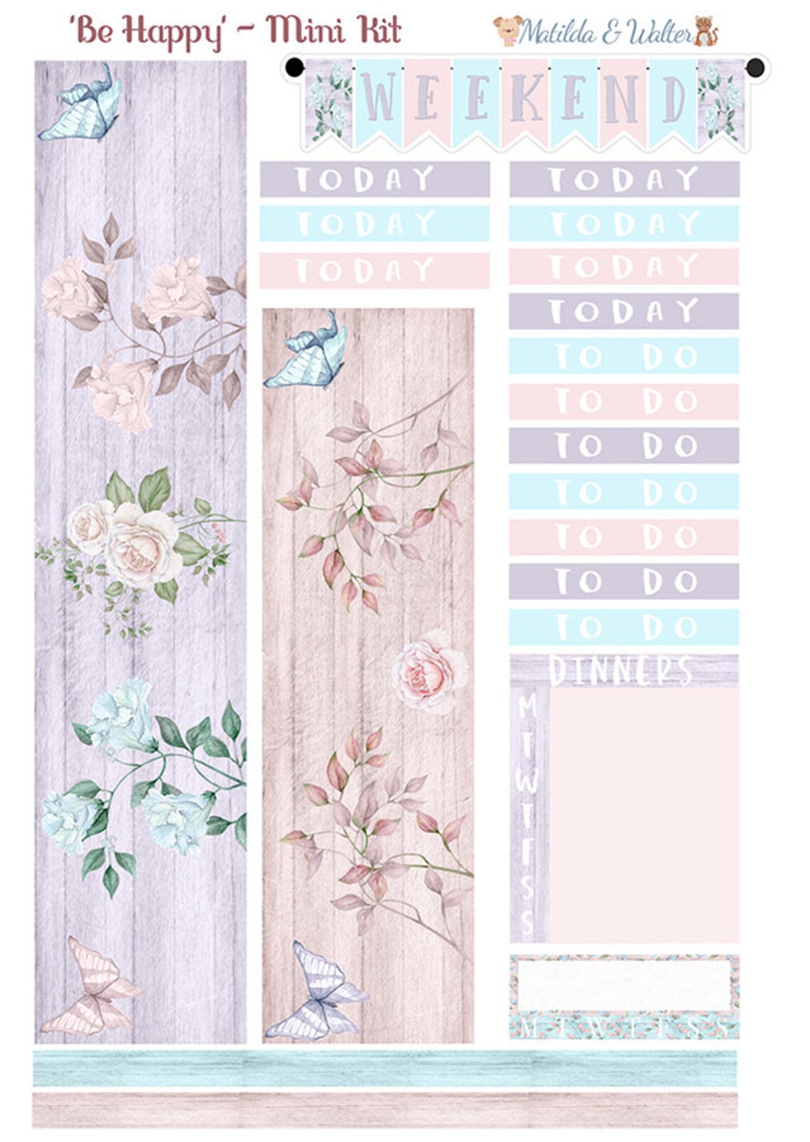 Floral Mini Sticker Kit Pastel Planner Kit ECLP Butterfly | Etsy