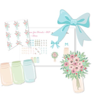 Mason Jars Happy Planner PRINTABLE Kit | Floral Mambi Sticker | Happy ...