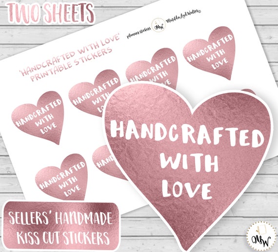 HANDCRAFTED WITH LOVE Labels Heart Shaped Rose Pink Stickers | Etsy