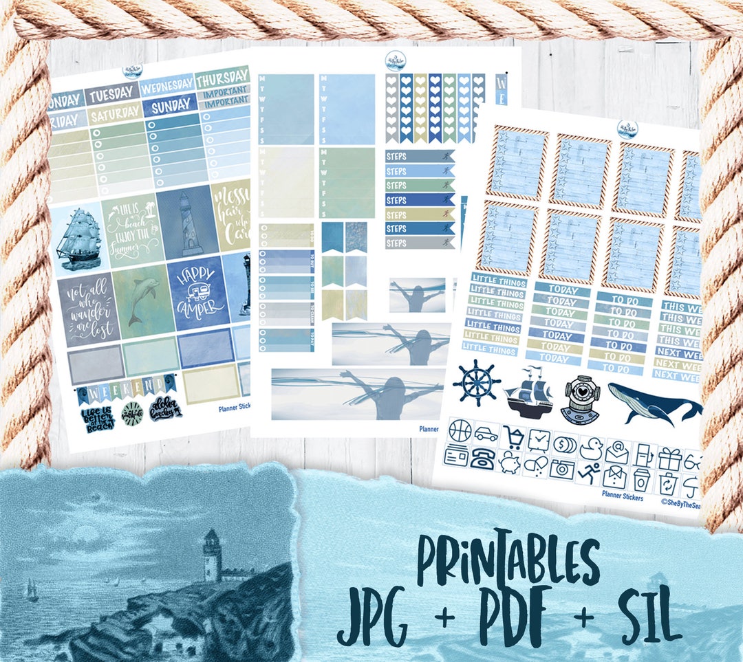 ECLP Nautical Weekly Sticker Kit, Beach Sticker Weekly Kit, Erin ...