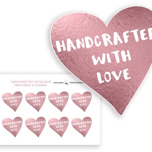 HANDCRAFTED WITH LOVE Labels | Heart Shaped Rose Pink Stickers ...