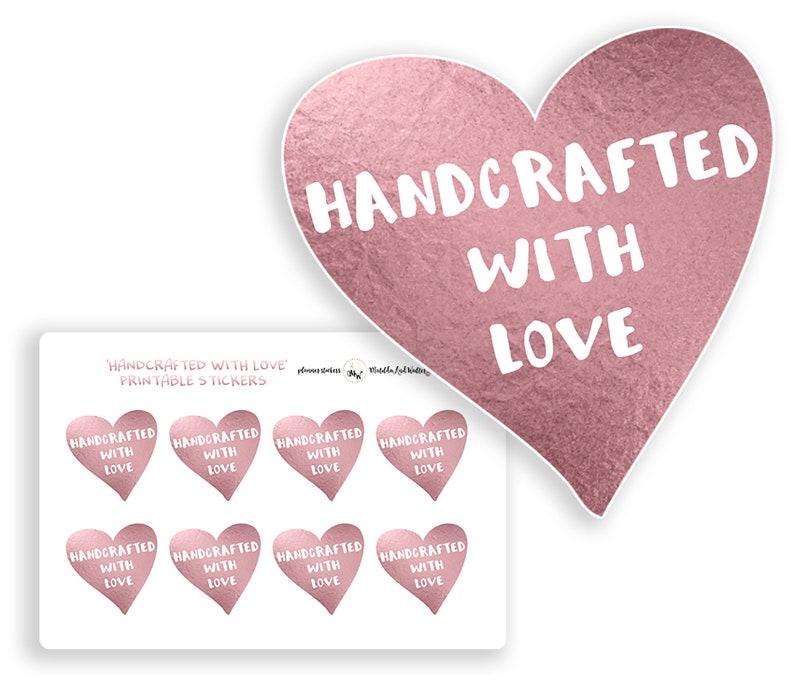 HANDCRAFTED WITH LOVE Labels | Heart Shaped Rose Pink Stickers ...