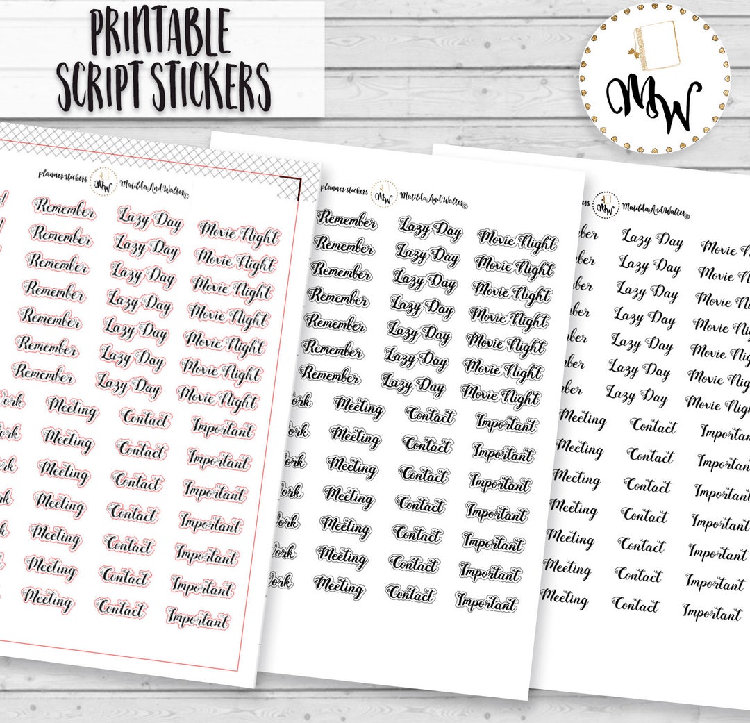 Functional Script Stickers, PRINTABLE Planner Stickers, Create 365 ...