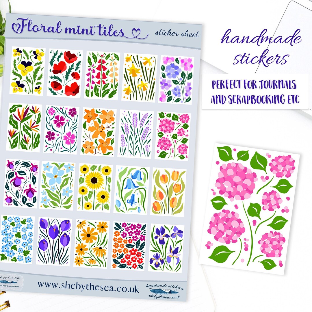 Floral Tiles Stickers Sheet. Mini Flower Artworks, Decals Deco for ...
