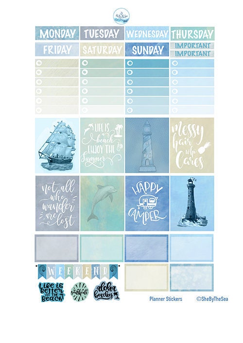 ECLP Nautical Weekly Sticker Kit, Beach Sticker Weekly Kit, Erin ...
