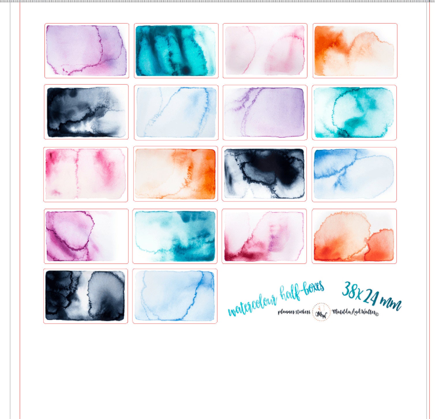 Watercolour Half Box Stickers | PRINTABLE Erin Condren Stickers | Half ...