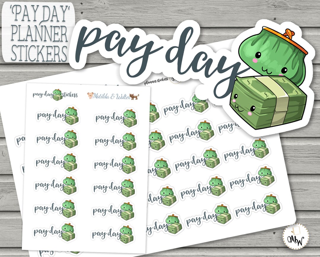 Cute Pay Day Stickers, Dollar Deco, Kawaii Planner Stickers, Green ...