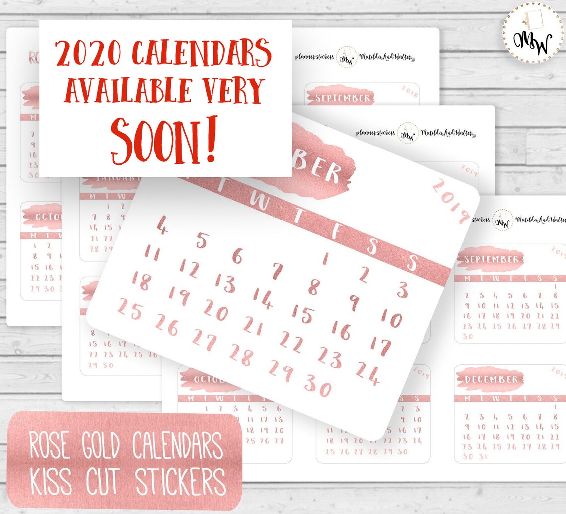 Rose Gold Mini Calendar Stickers | Kiss-cut Planner Stickers | Planner ...