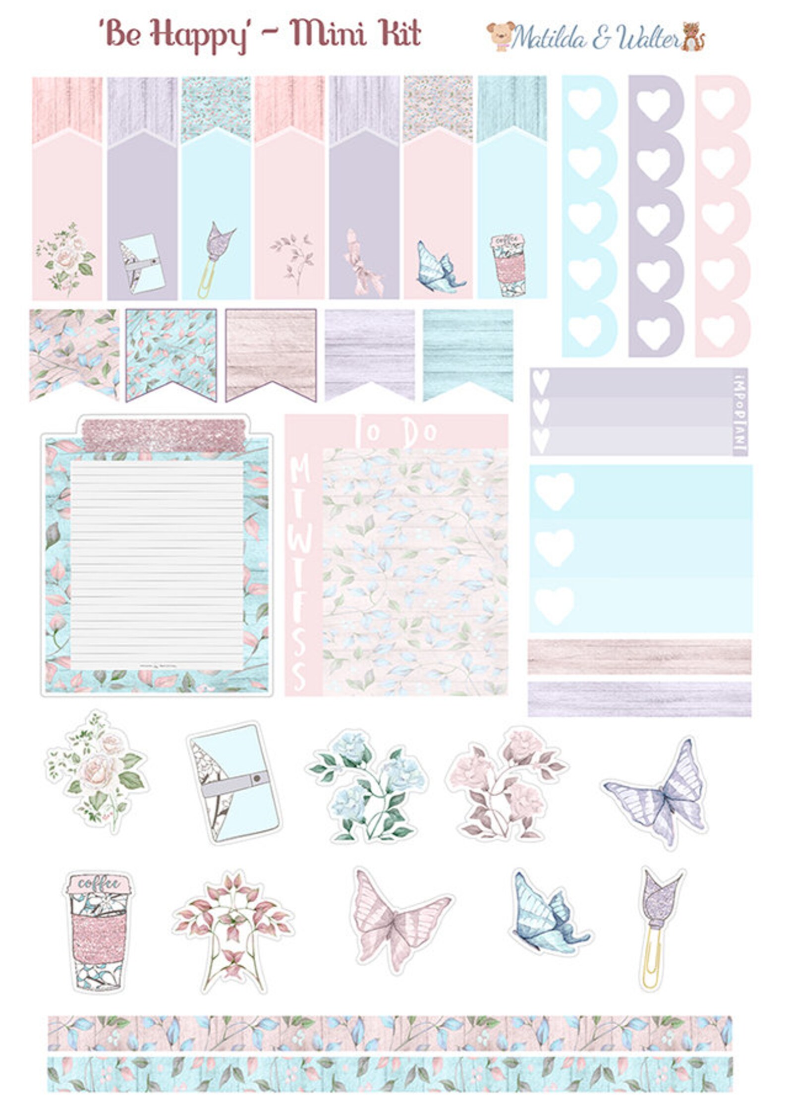 Floral Mini Sticker Kit Pastel Planner Kit ECLP Butterfly | Etsy