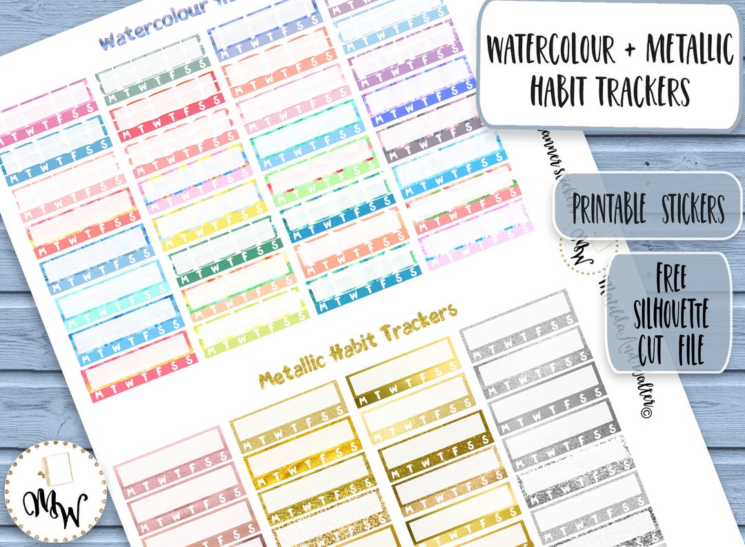 PRINTABLE Habit Trackers | Functional Planner Stickers | Watercolour ...