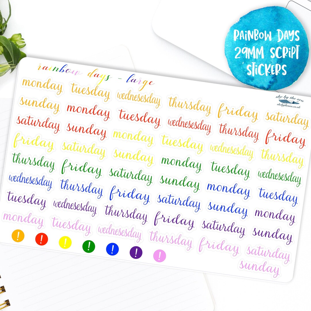 Days of the Week 29mm Script Stickers - Monday to Sunday Labels for ...