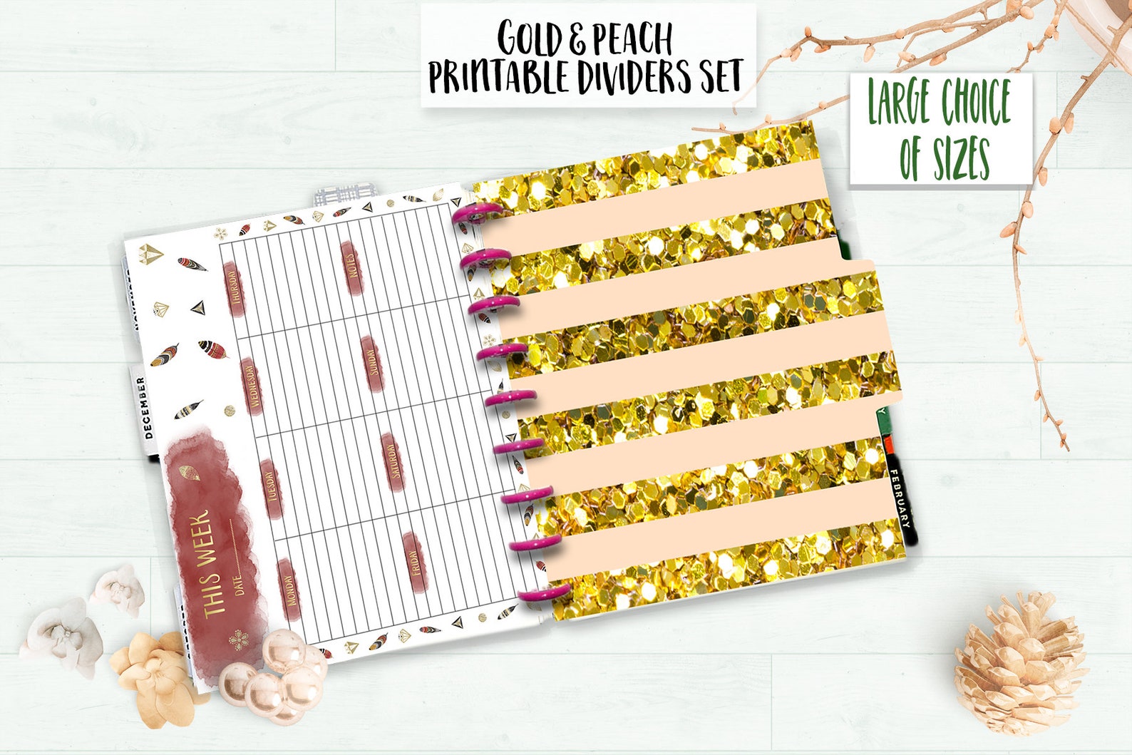 Gold Peach Planner Dividers PRINTABLE Planner Dividers for - Etsy