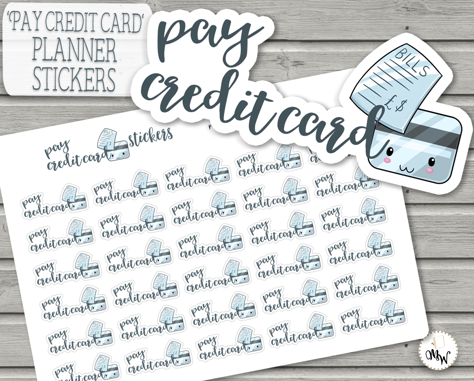 Pay Credit Card Planner Stickers Kawaii Planner Stickers | Etsy