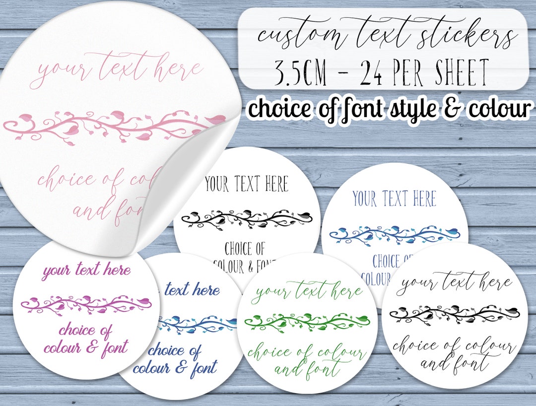 Custom Text Stickers Round, Cursive Font Personalised Product Gloss ...