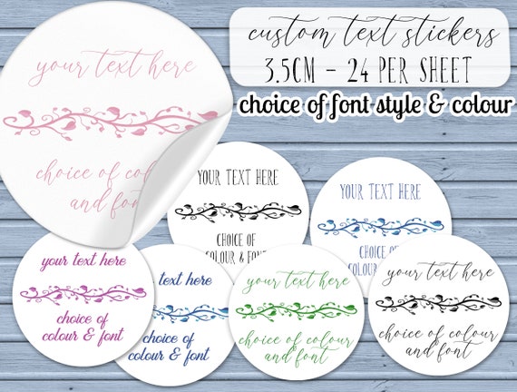 Custom Text Stickers Round Cursive Font Personalised Product - Etsy UK