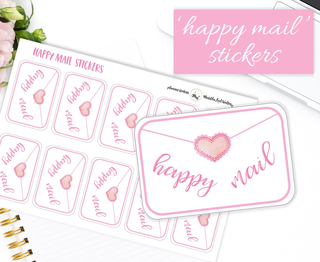 Pink Happy Mail Stickers, Business Box Seal, Wedding Invitation Sticker ...