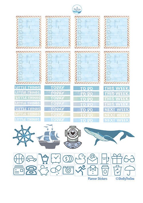 ECLP Nautical Weekly Sticker Kit, Beach Sticker Weekly Kit, Erin ...