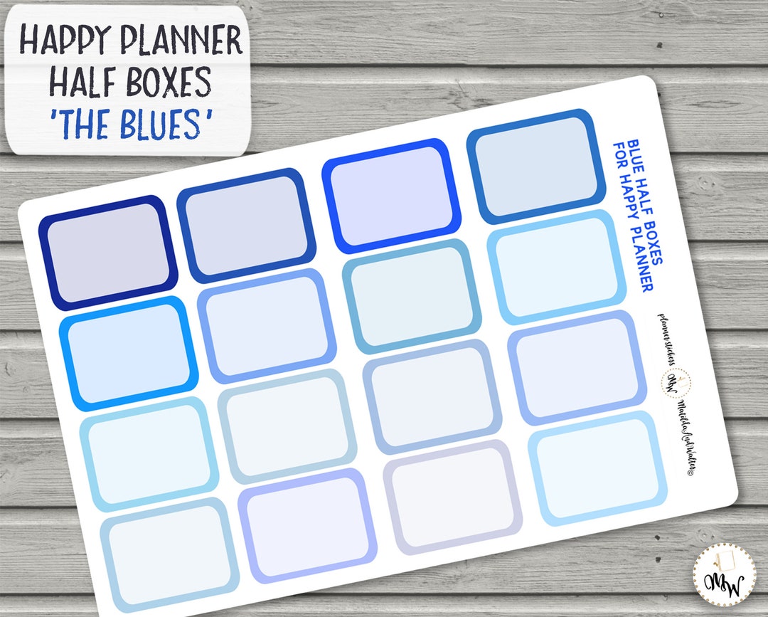 Happy Planner Half Boxes, Functional Half Box Stickers Shades of Blue ...