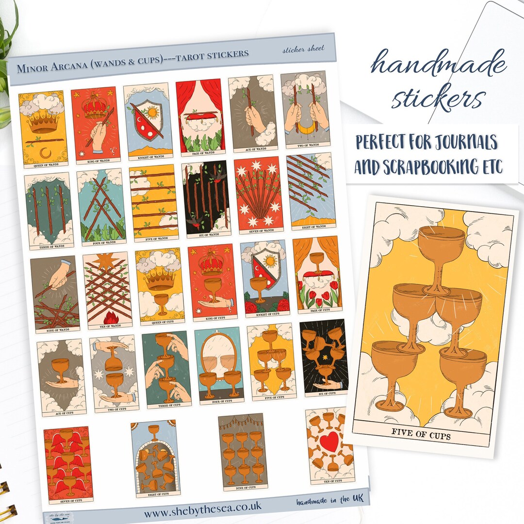 Tarot Cards Sticker Sheet. Minor Arcana Wands & Cups. Mini New Age ...