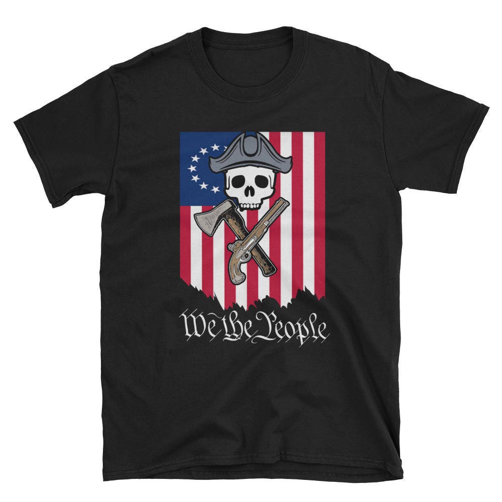 American Patriot Skull Betsy Ross Flag Revolutionary War 13 Colonies T ...